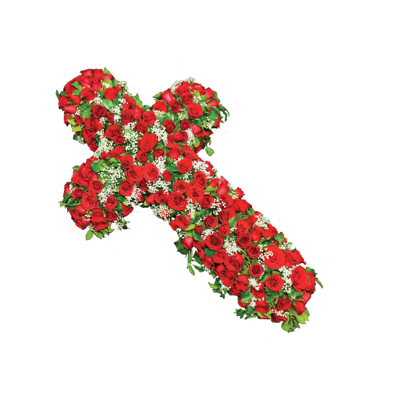 Croix en roses rouges - Pompes funèbres Canard